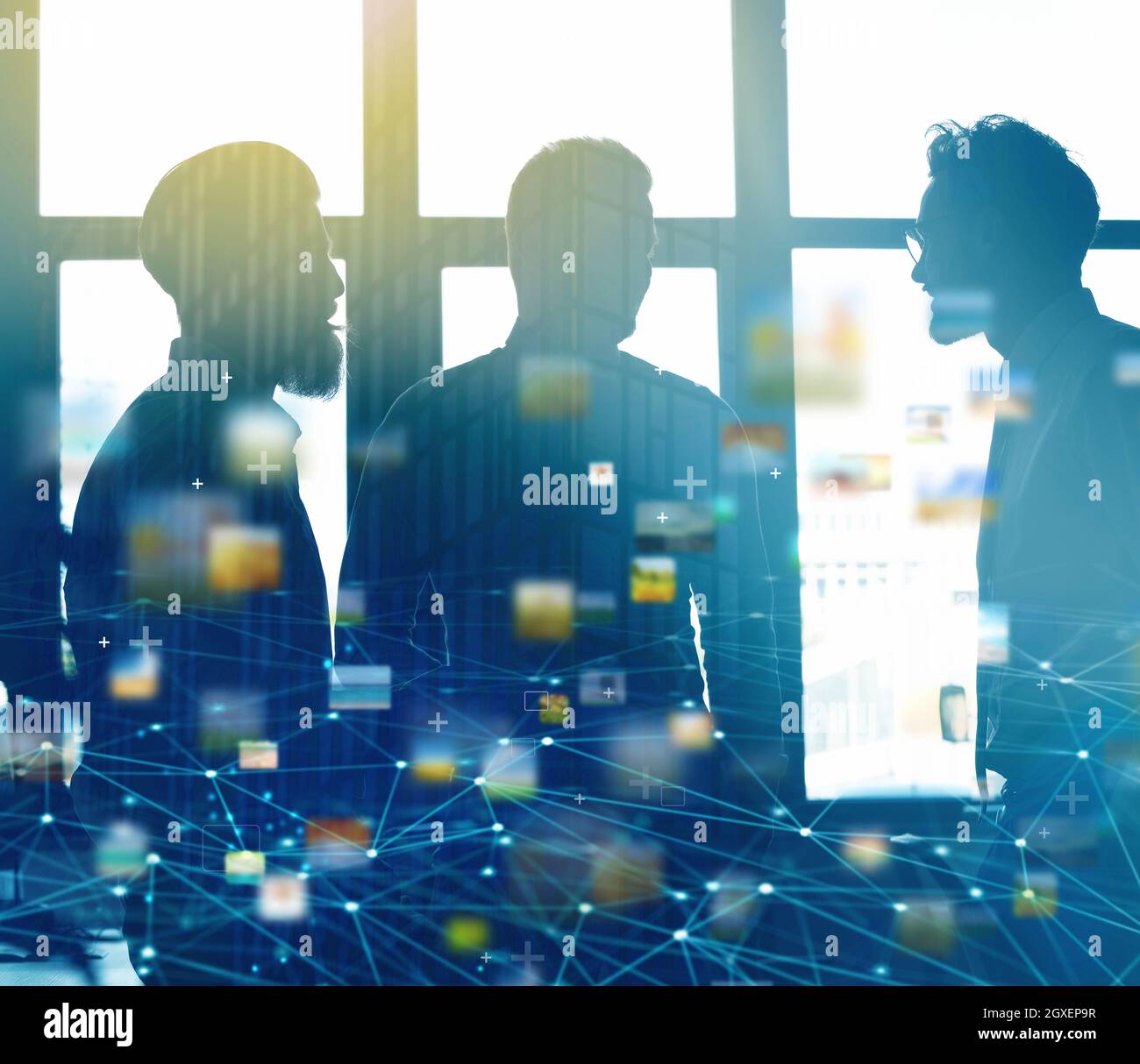 Business people work together in office with network connection effect ...