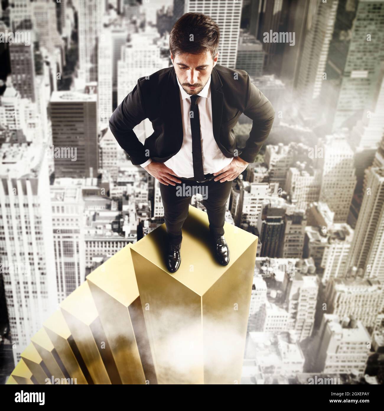 3D Rendering of man over a big step of statistic Stock Photo - Alamy