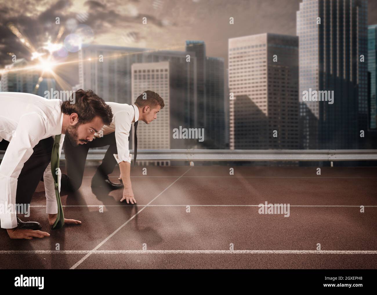 Business men competing in a race track Stock Photo - Alamy