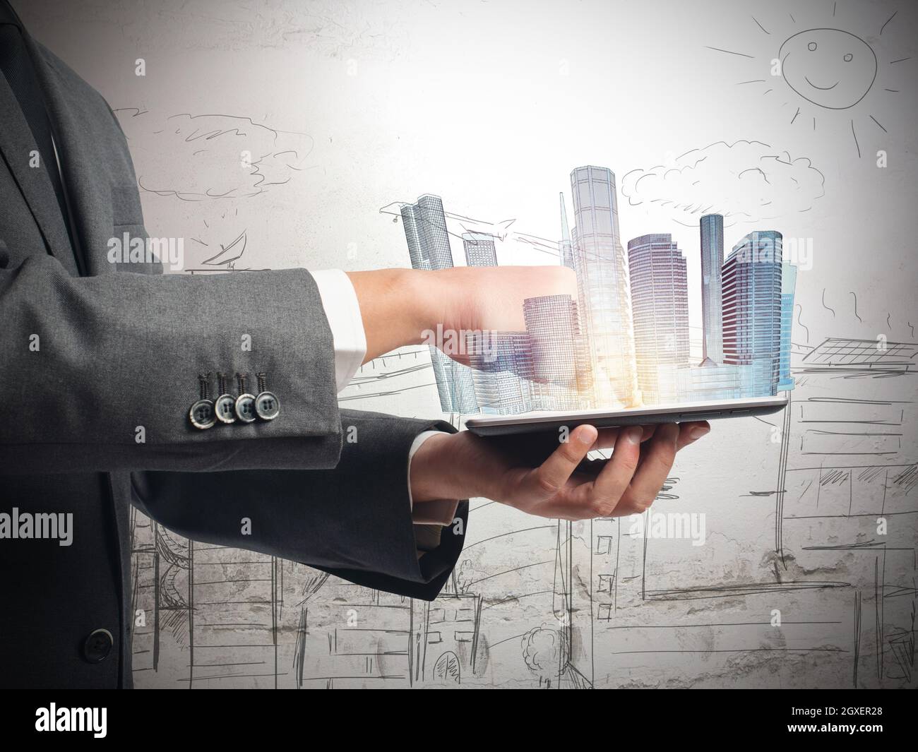 Architect shows futuristic vision of the buildings Stock Photo - Alamy