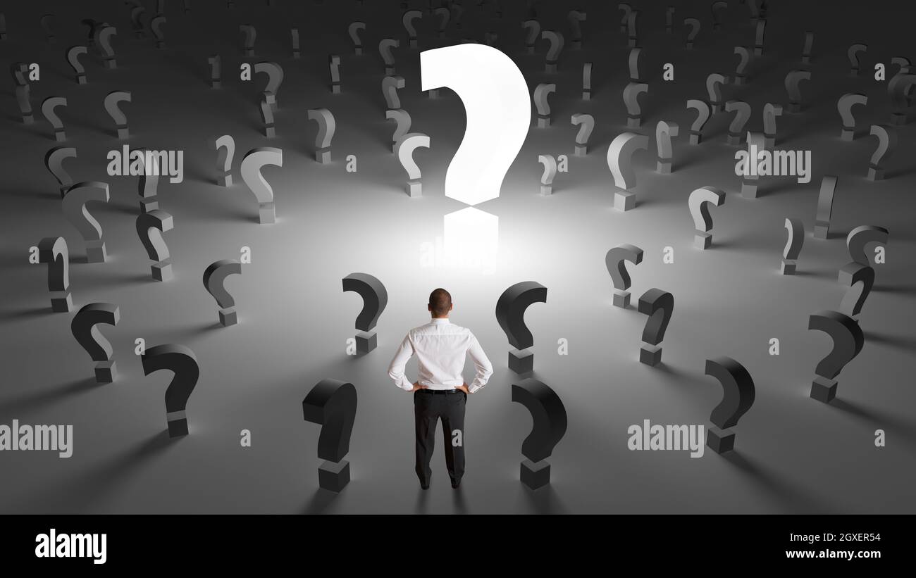 Worried businessman with many work questions unanswered Stock Photo - Alamy