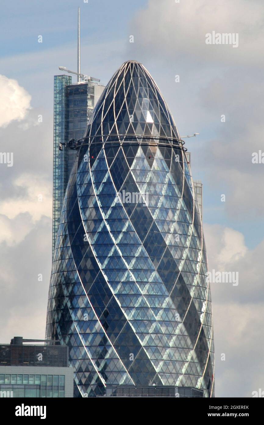 The Gherkin building or 30 St Mary Axe building seen from London Eye ...