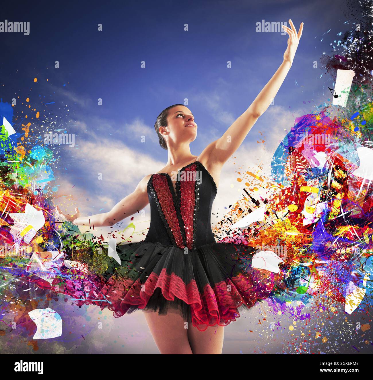 Classical dancer between colours and musical notes Stock Photo - Alamy