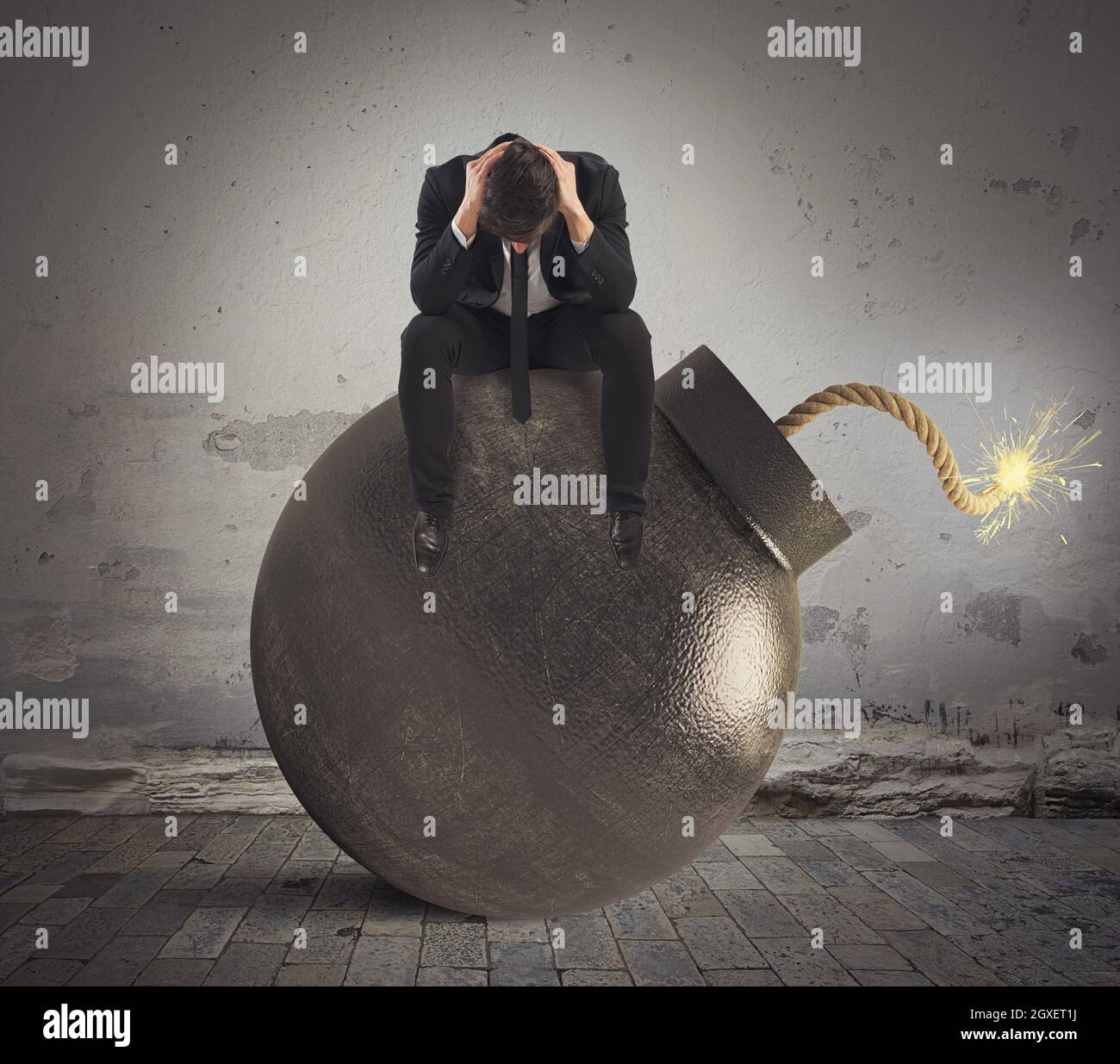 Man sitting on bomb expected to explode Stock Photo - Alamy
