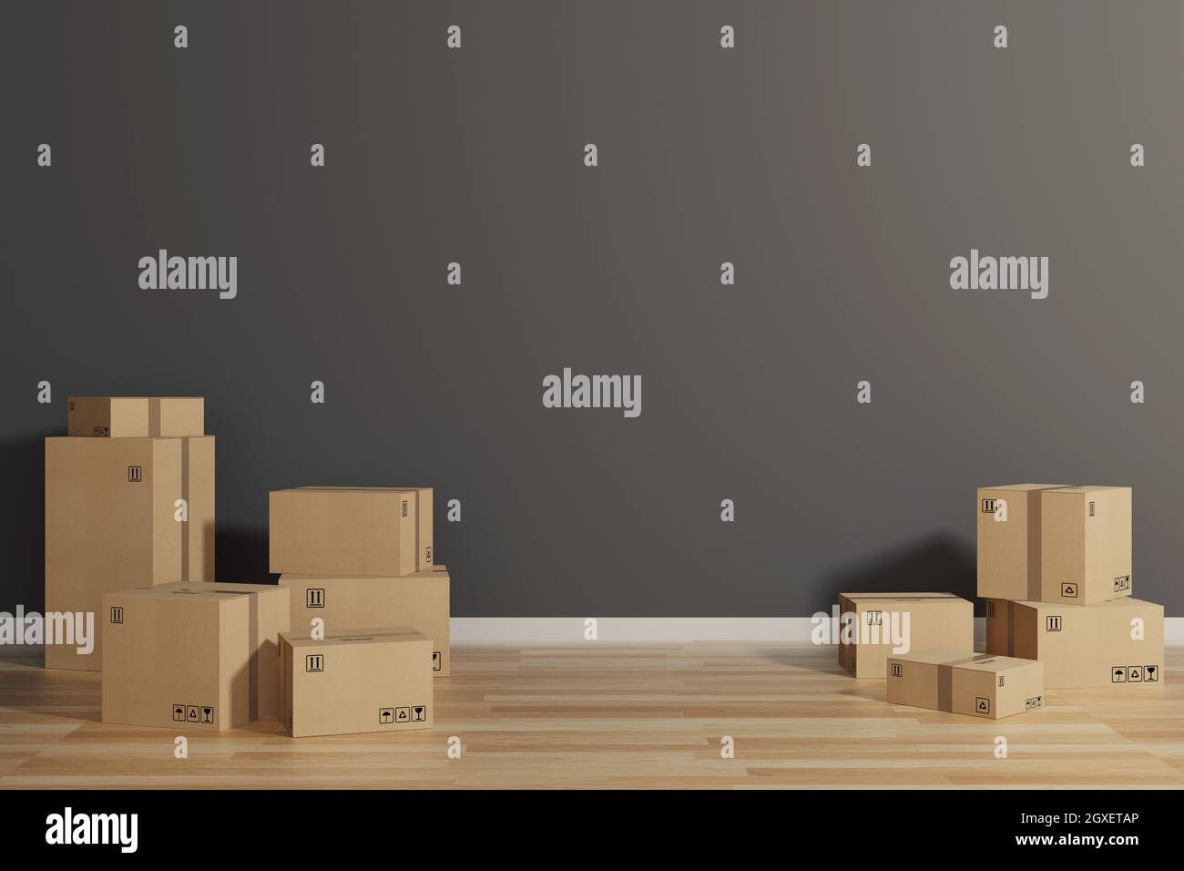 Pile of cardboard boxes on the floor Stock Photo - Alamy