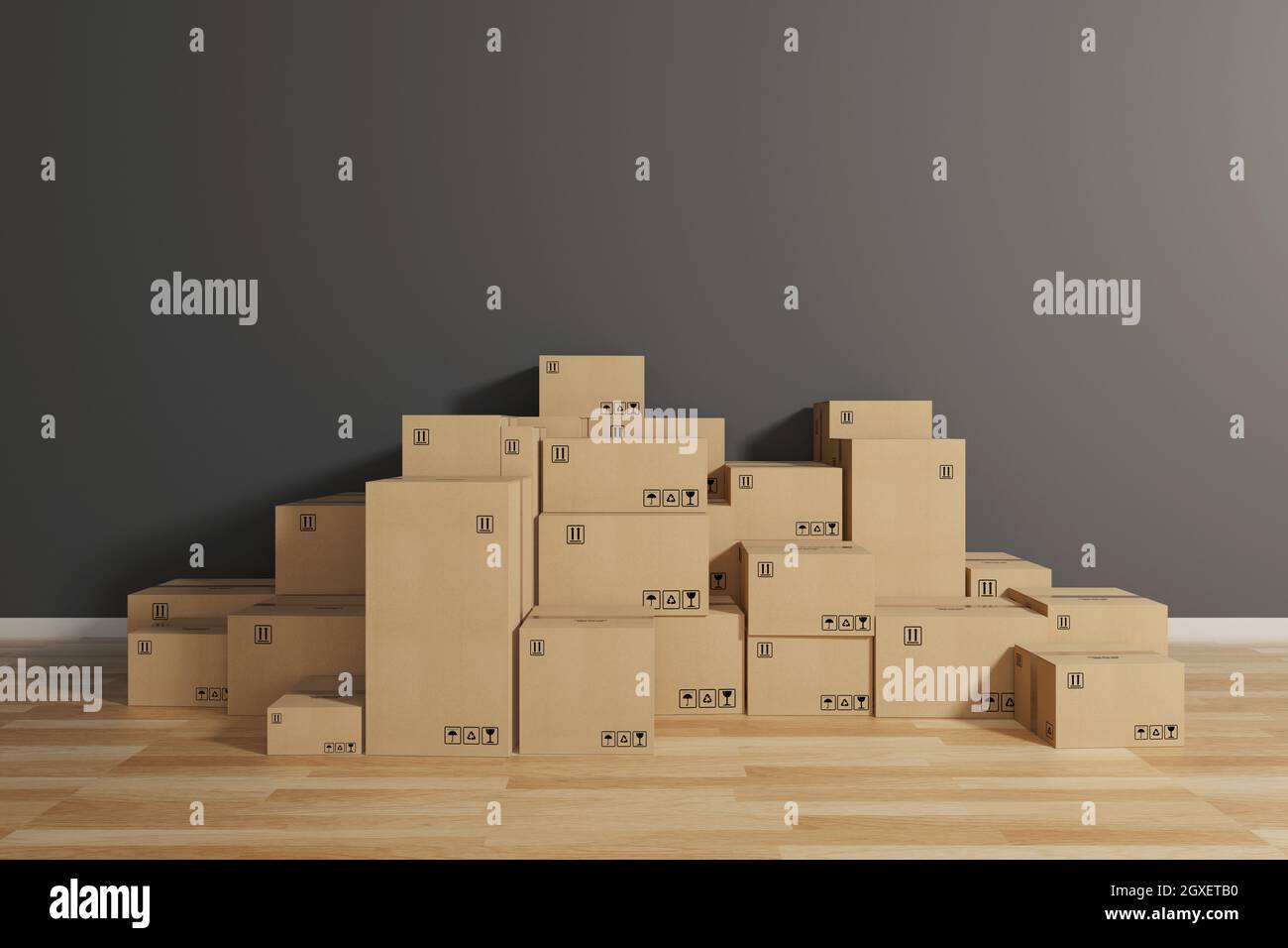 Pile of cardboard boxes on the floor Stock Photo - Alamy