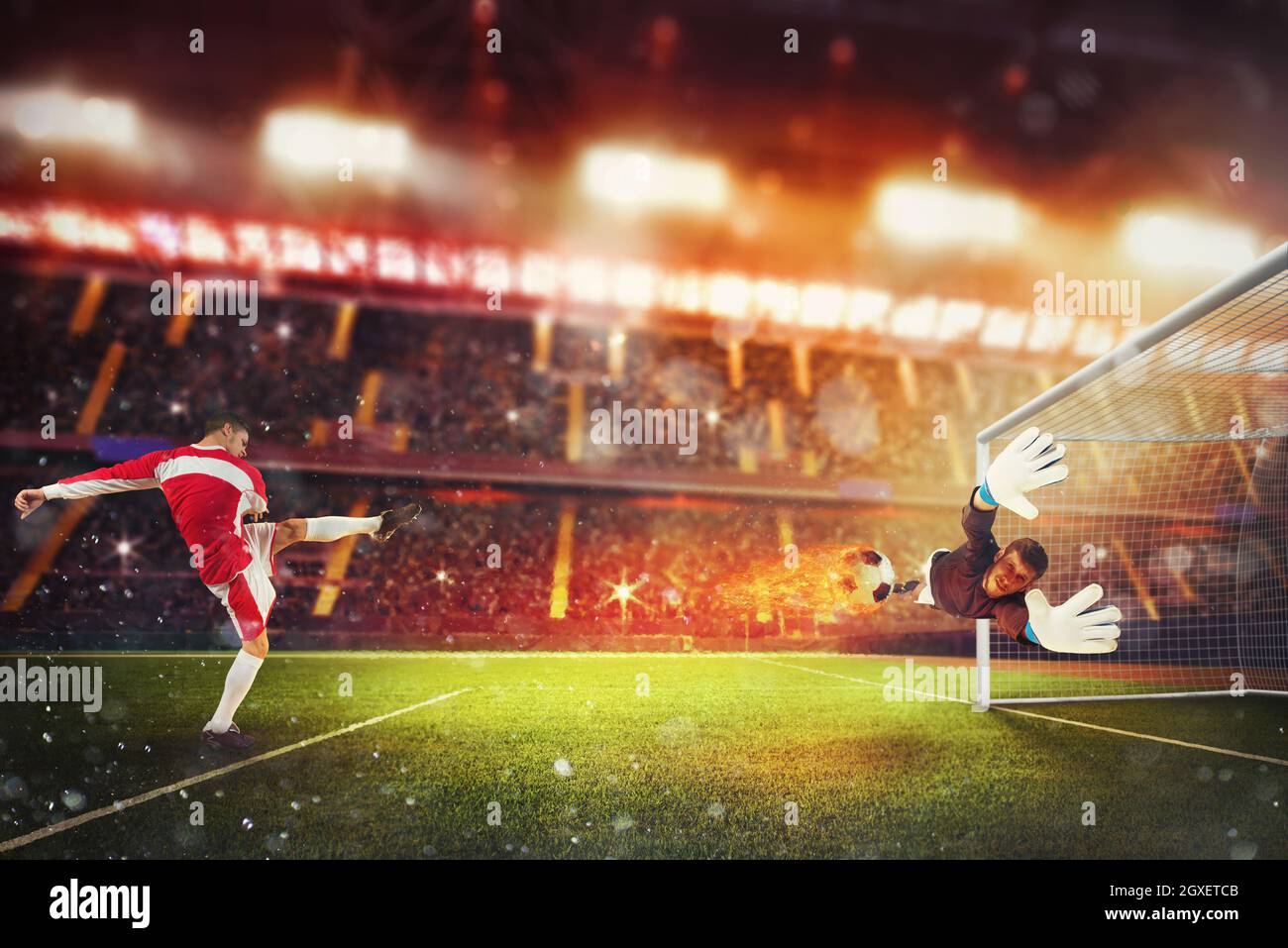 Soccer player kicks a ball goalie hi-res stock photography and images ...