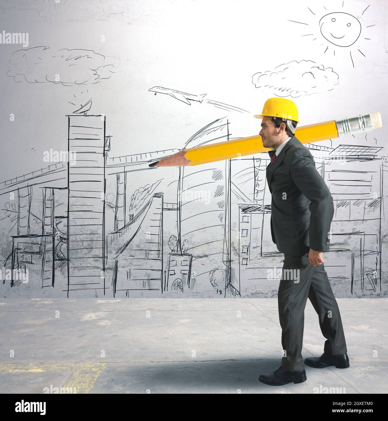 Concept of architect and his sketches Stock Photo - Alamy