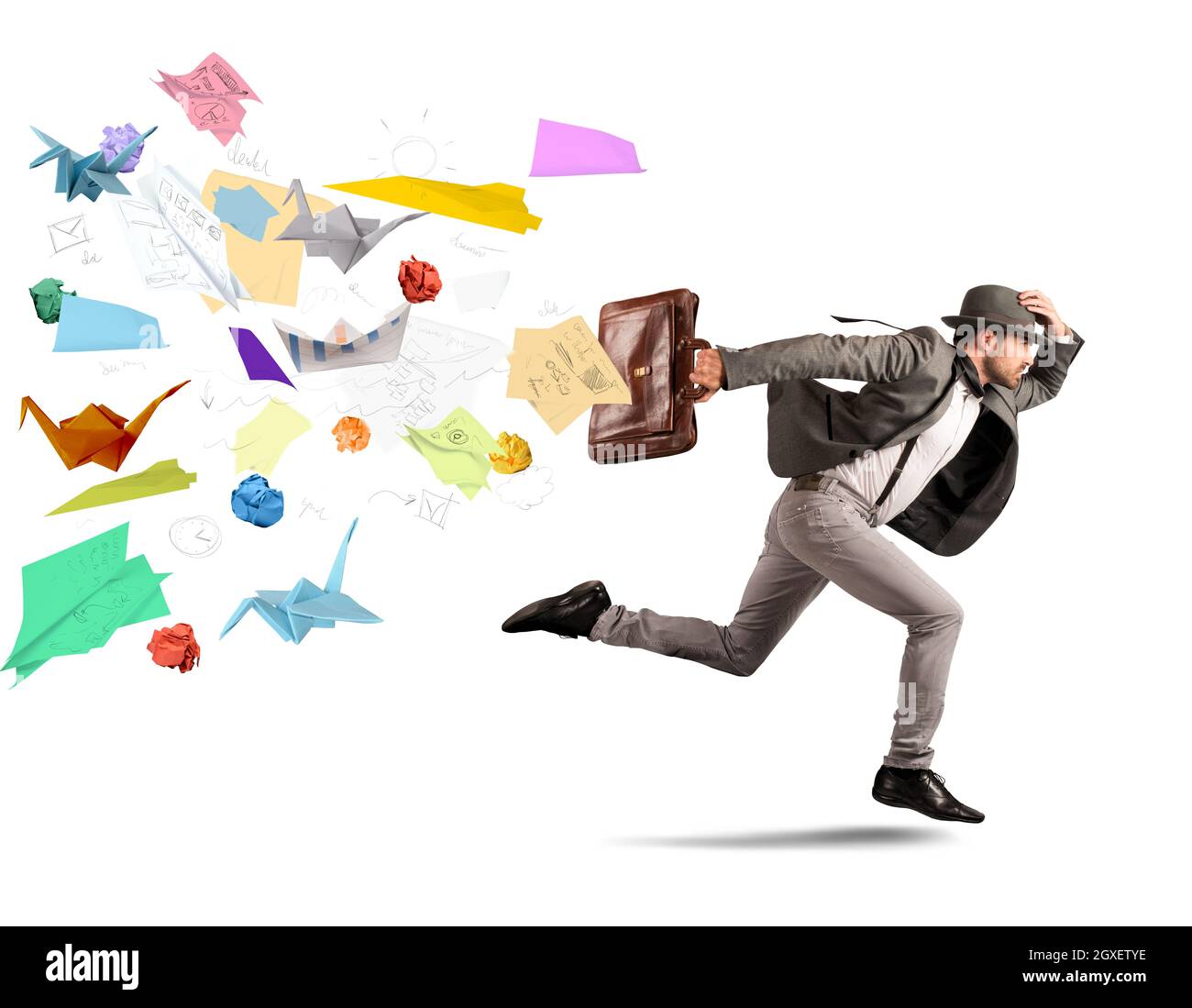 Fast business concept with running businessman Stock Photo - Alamy