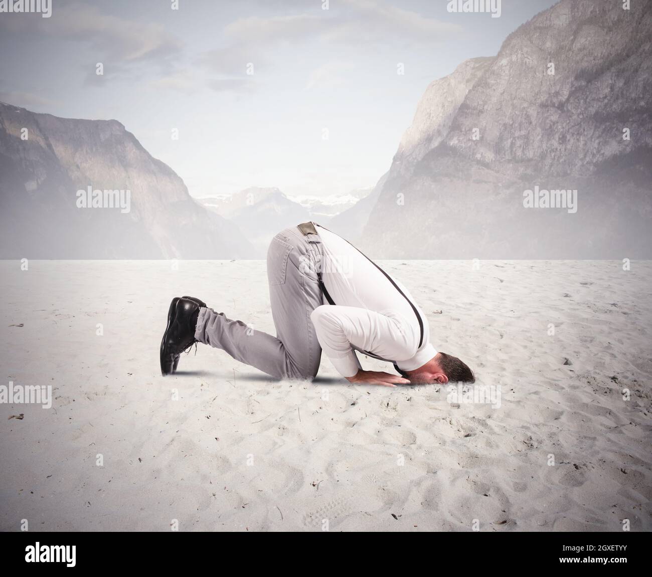 Concept of fear of the crisis with businessman like an ostrich Stock ...