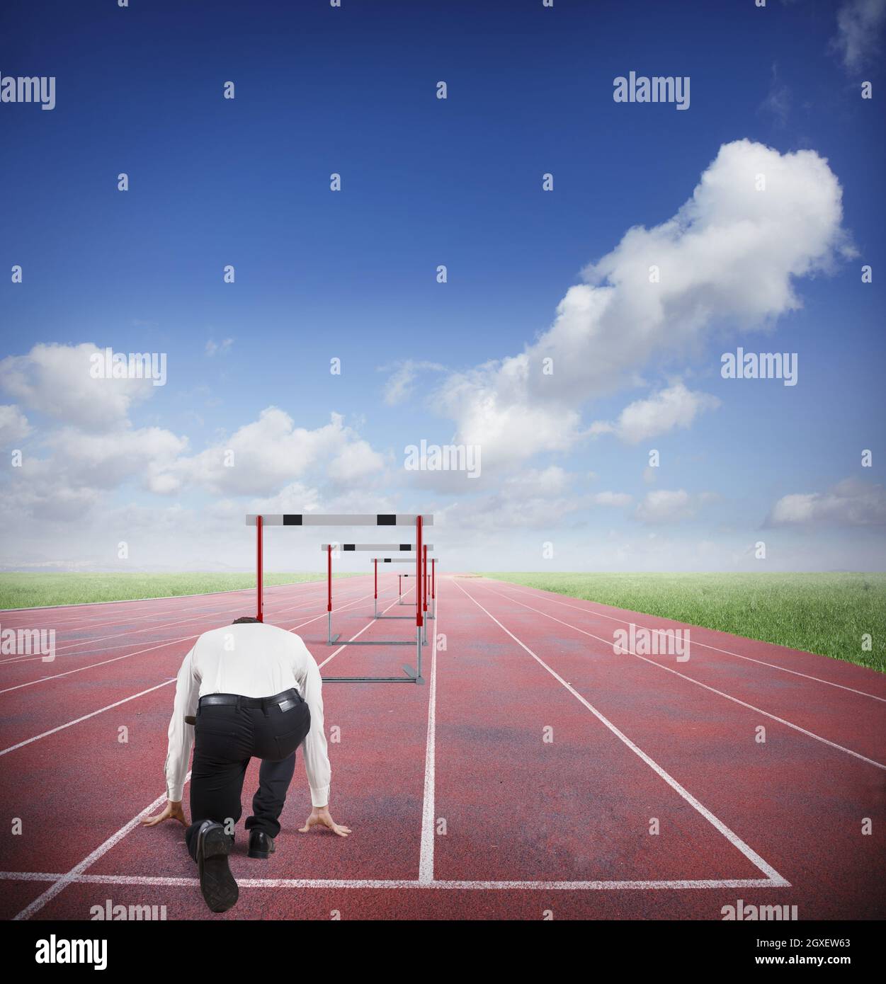 Businessman run to jumping business obstacles in a track Stock Photo ...