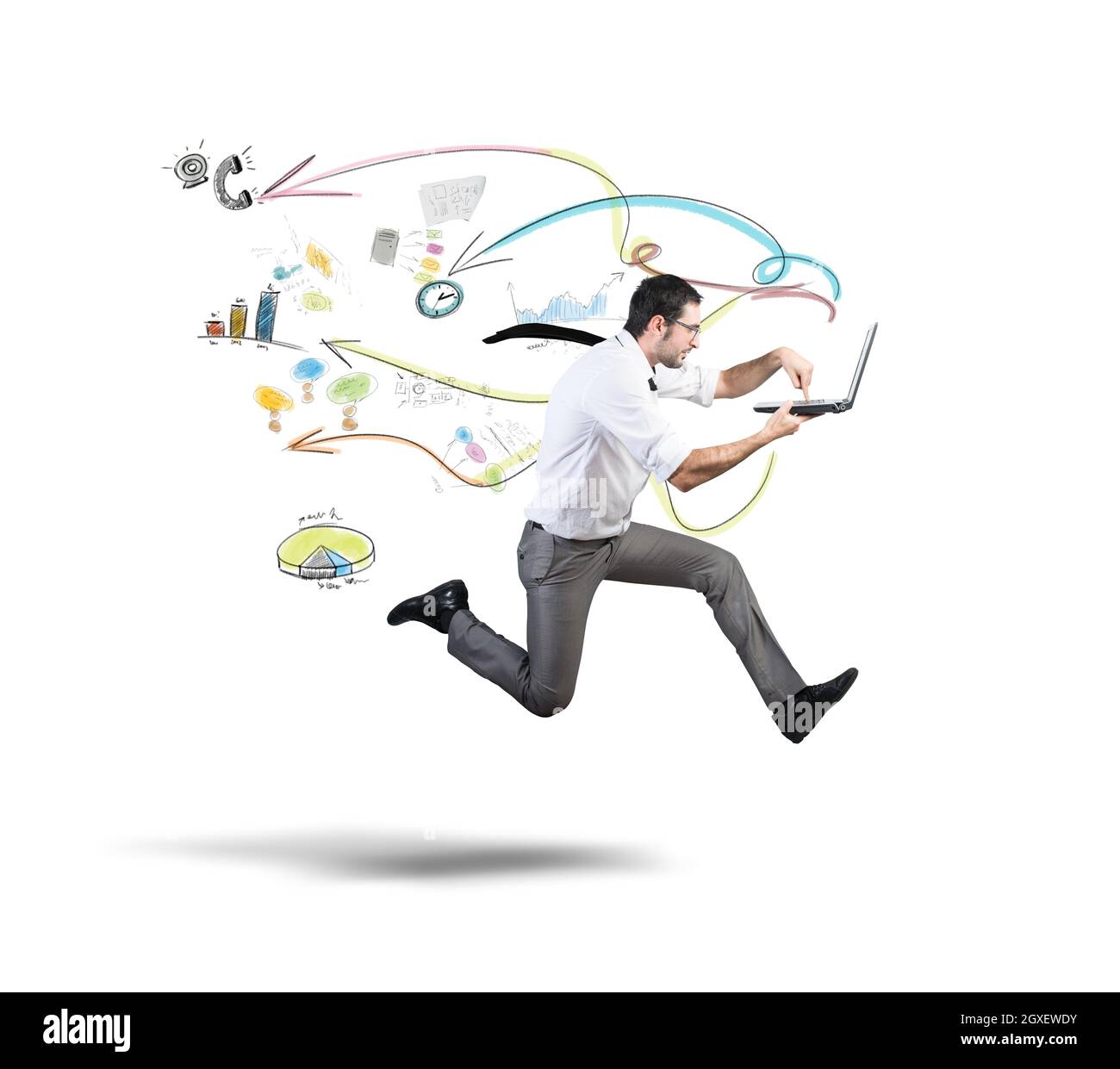 Concept of fast business with running businessman Stock Photo - Alamy