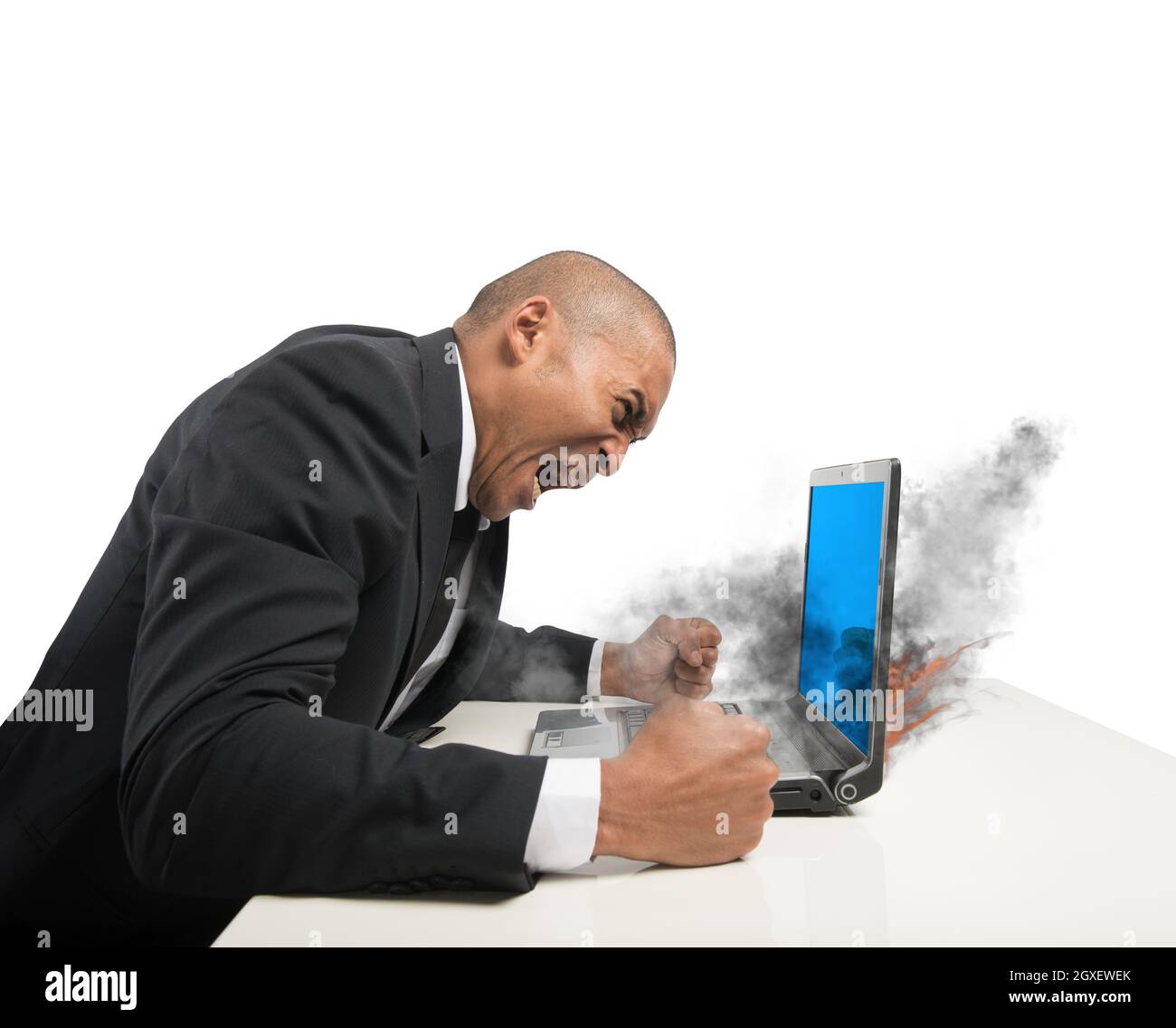Concept of stress with blue screen computer error Stock Photo - Alamy