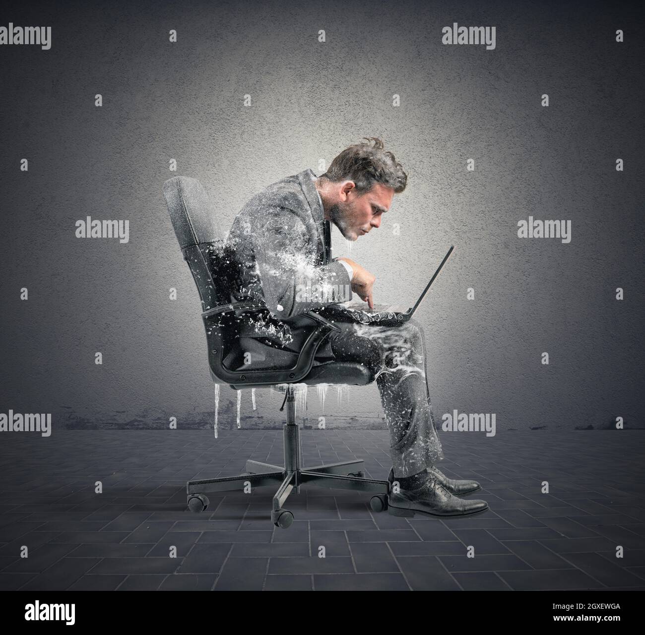 Concept of internet addiction with frozen businessman Stock Photo - Alamy
