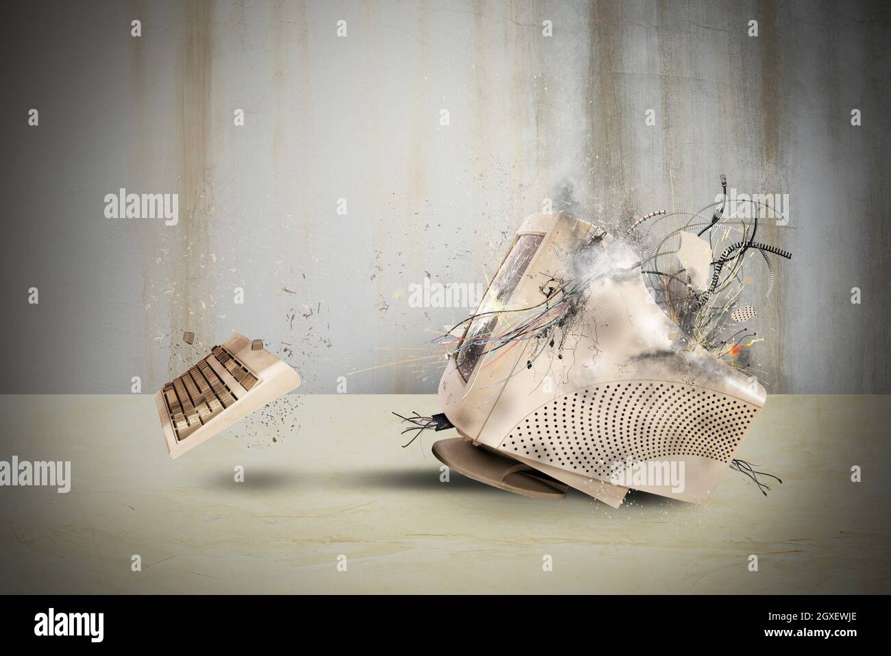 Concept of explosion and overheat of overloaded computer Stock Photo ...
