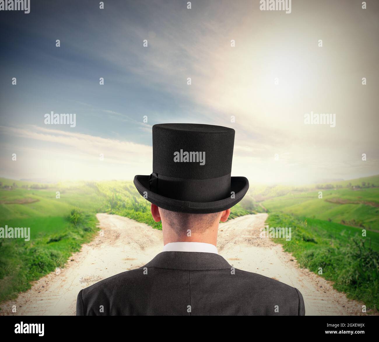 The right destination concept with businessman at crossroad Stock Photo ...