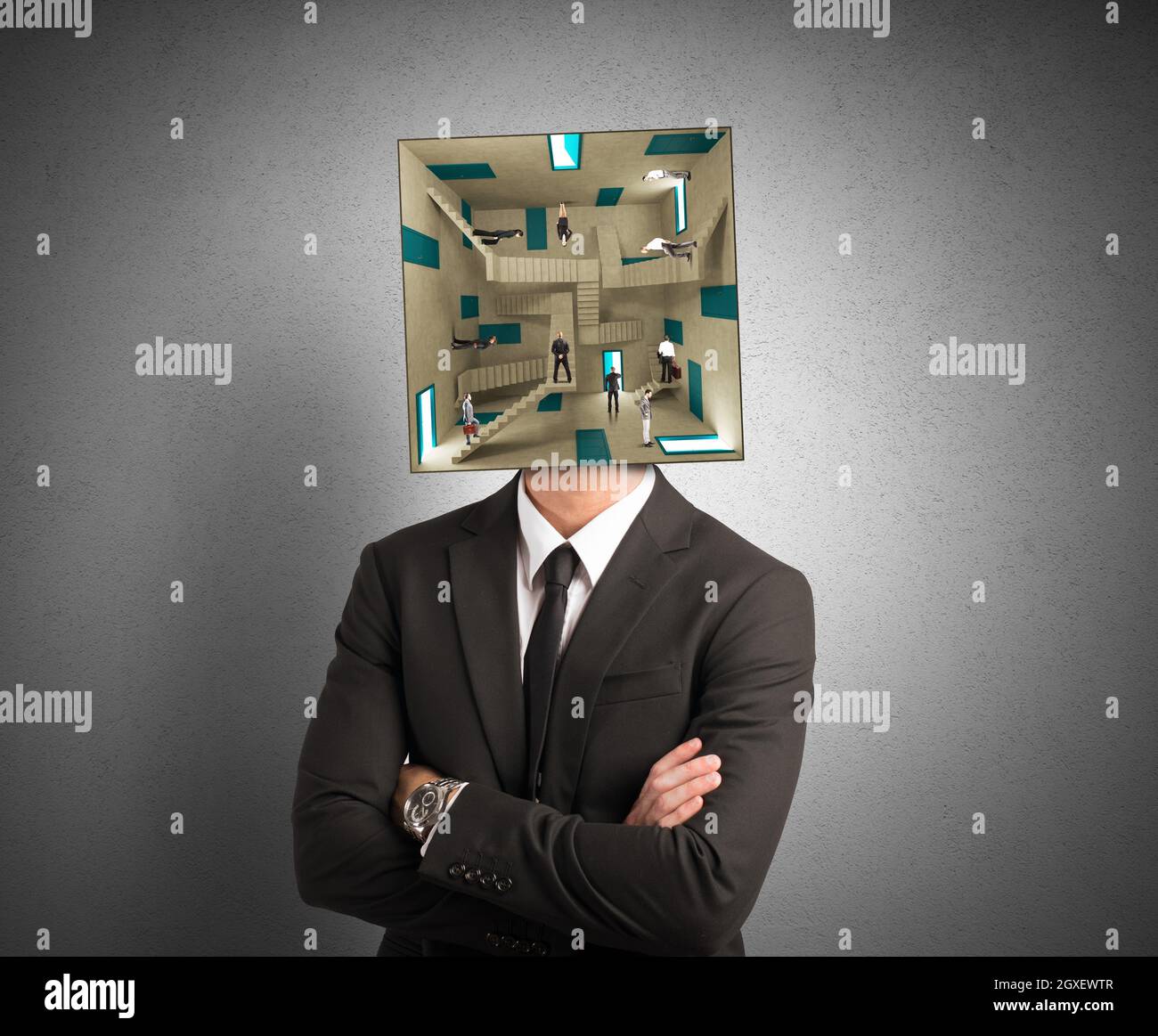 Concept of confusion man with a complex room for a head Stock Photo - Alamy