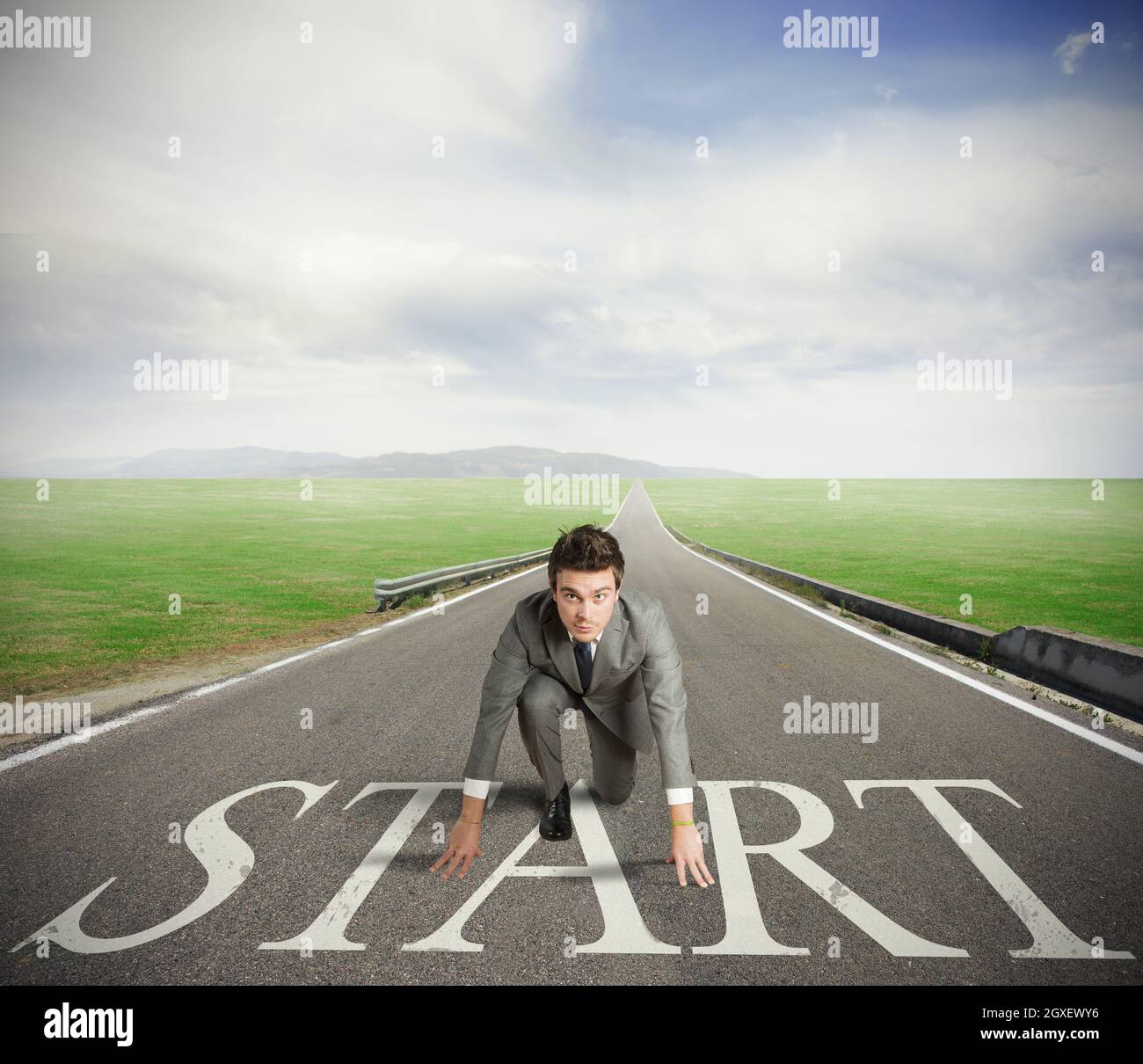 Concept of competition with businessman ready to start Stock Photo - Alamy