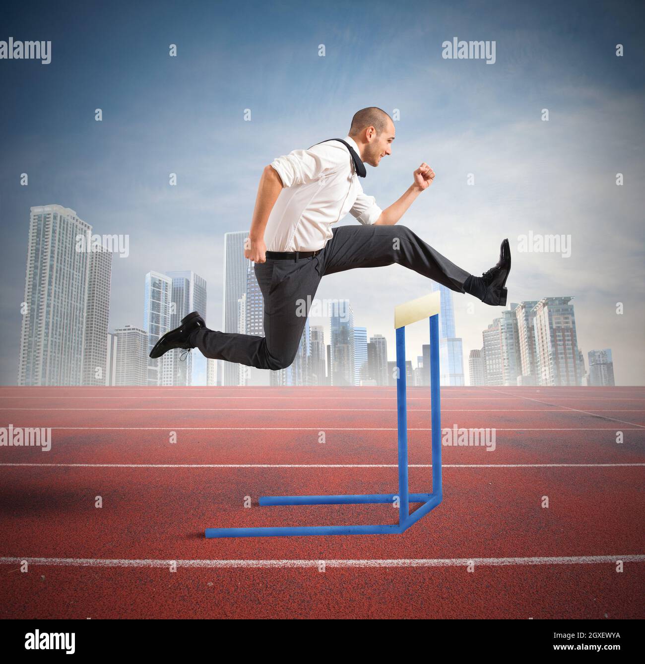 Concept of business difficulty with jumping businessman Stock Photo - Alamy