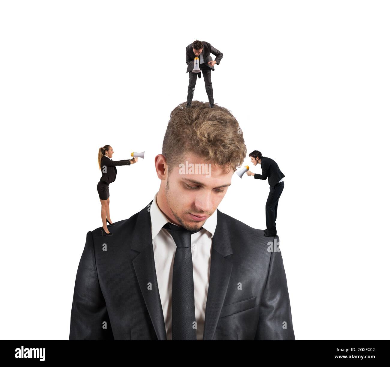 Concept of stressed man due to colleagues Stock Photo - Alamy