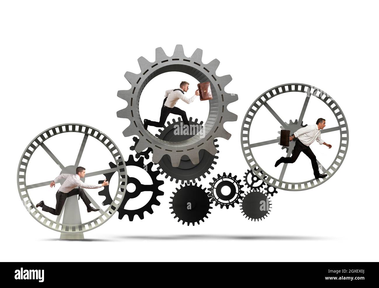 Business mechanism system with running business team Stock Photo - Alamy