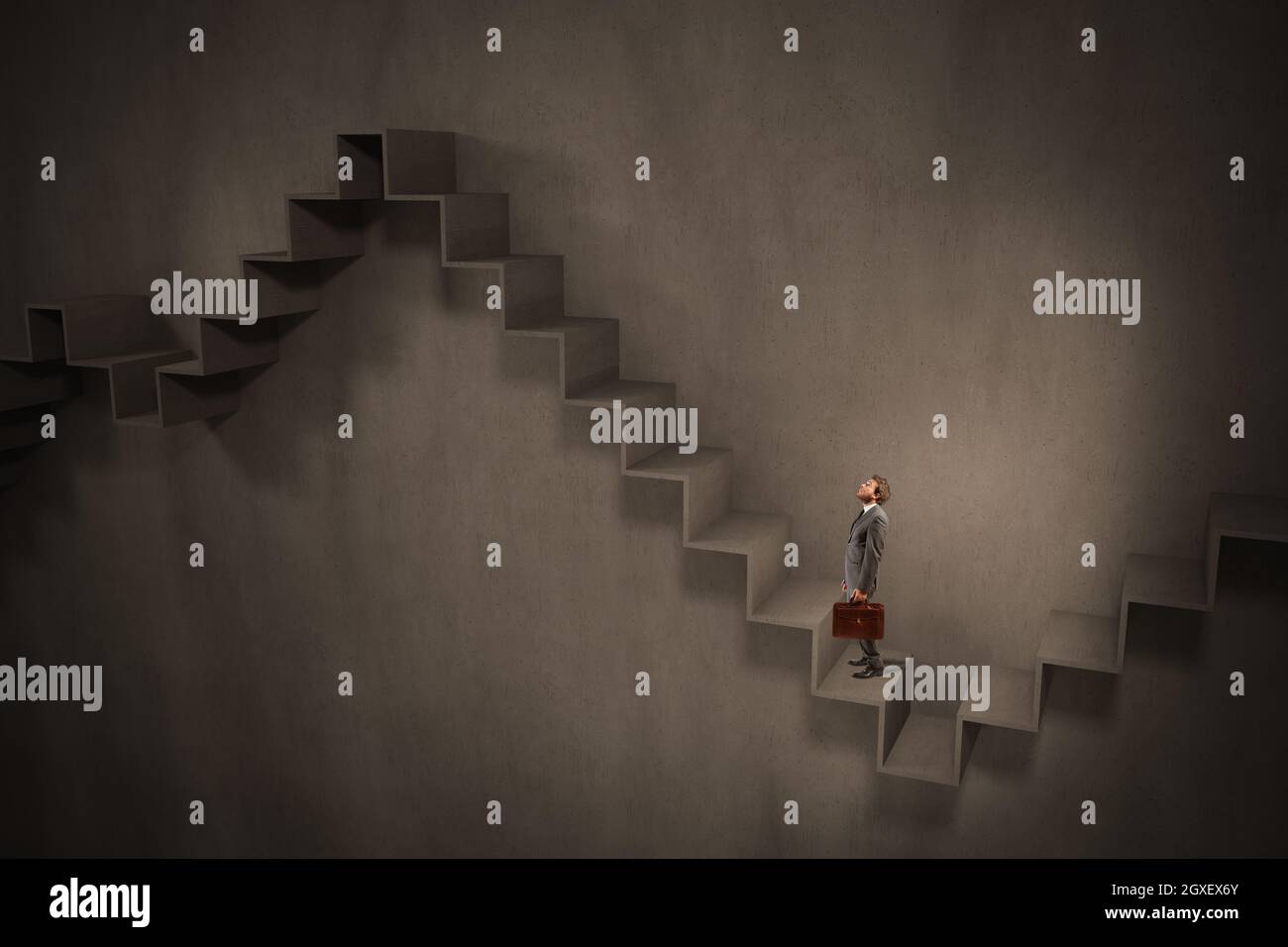 Concept of difficult career of a businessman big infinite stairs Stock ...