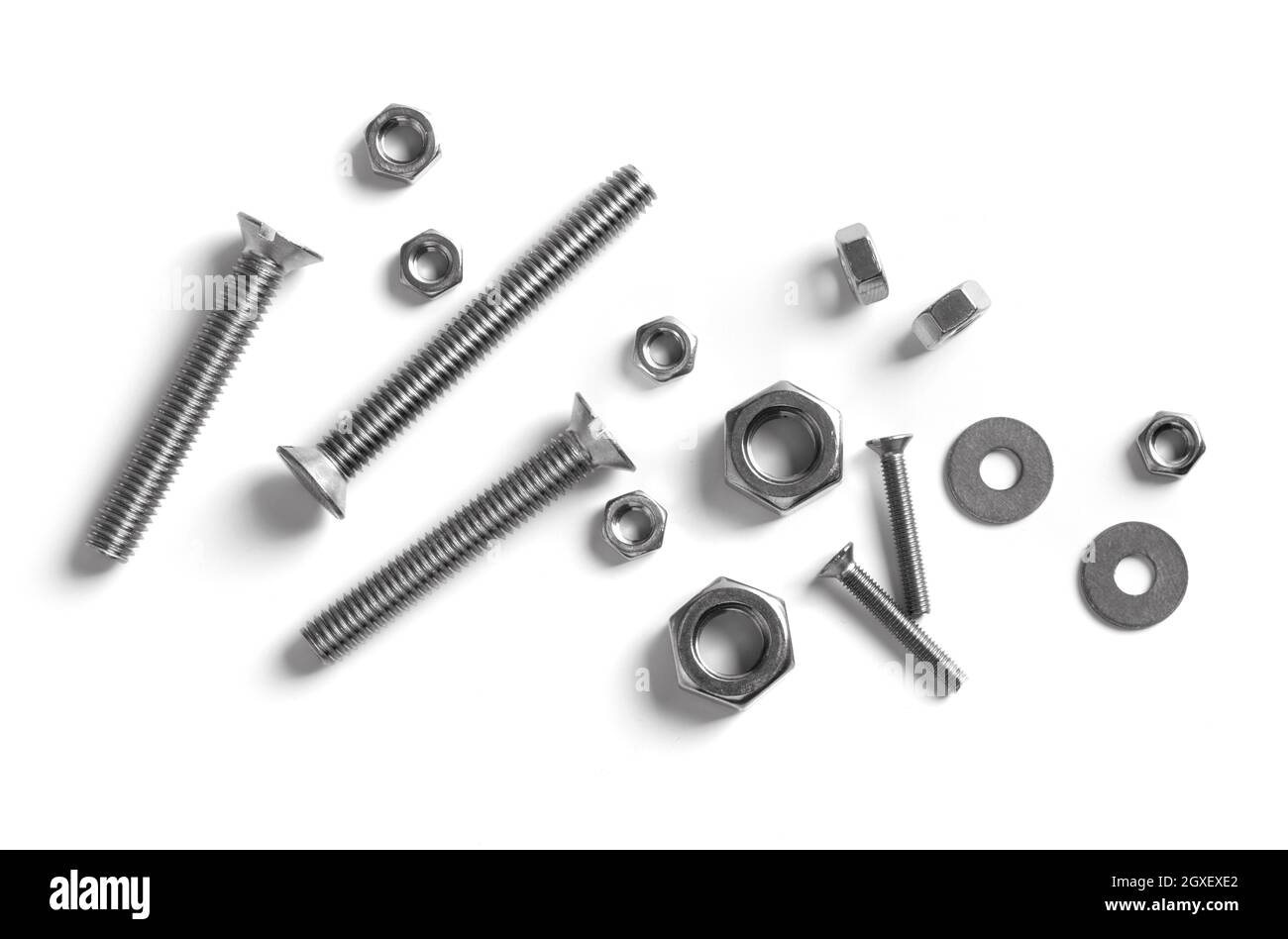 Set of chrome screws and bolts on white background Stock Photo - Alamy