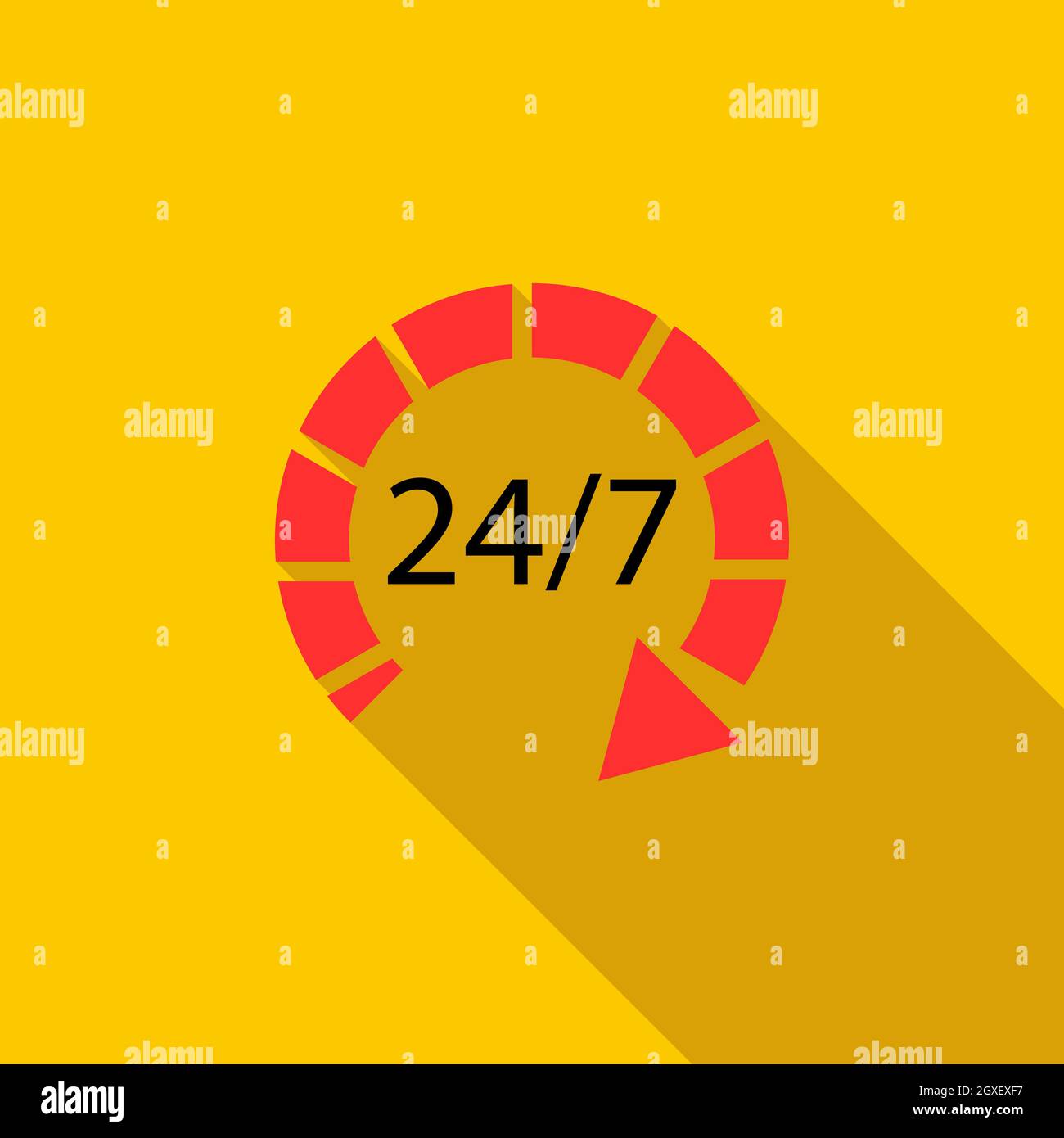 24 hours customer support service icon in flat style on a yellow ...