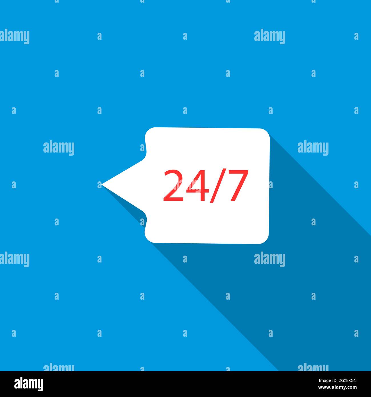 24 hour technical support chat bubble icon in flat style on a blue ...