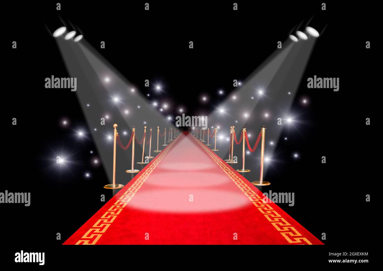 Red carpet with spotlight and flash Stock Photo - Alamy