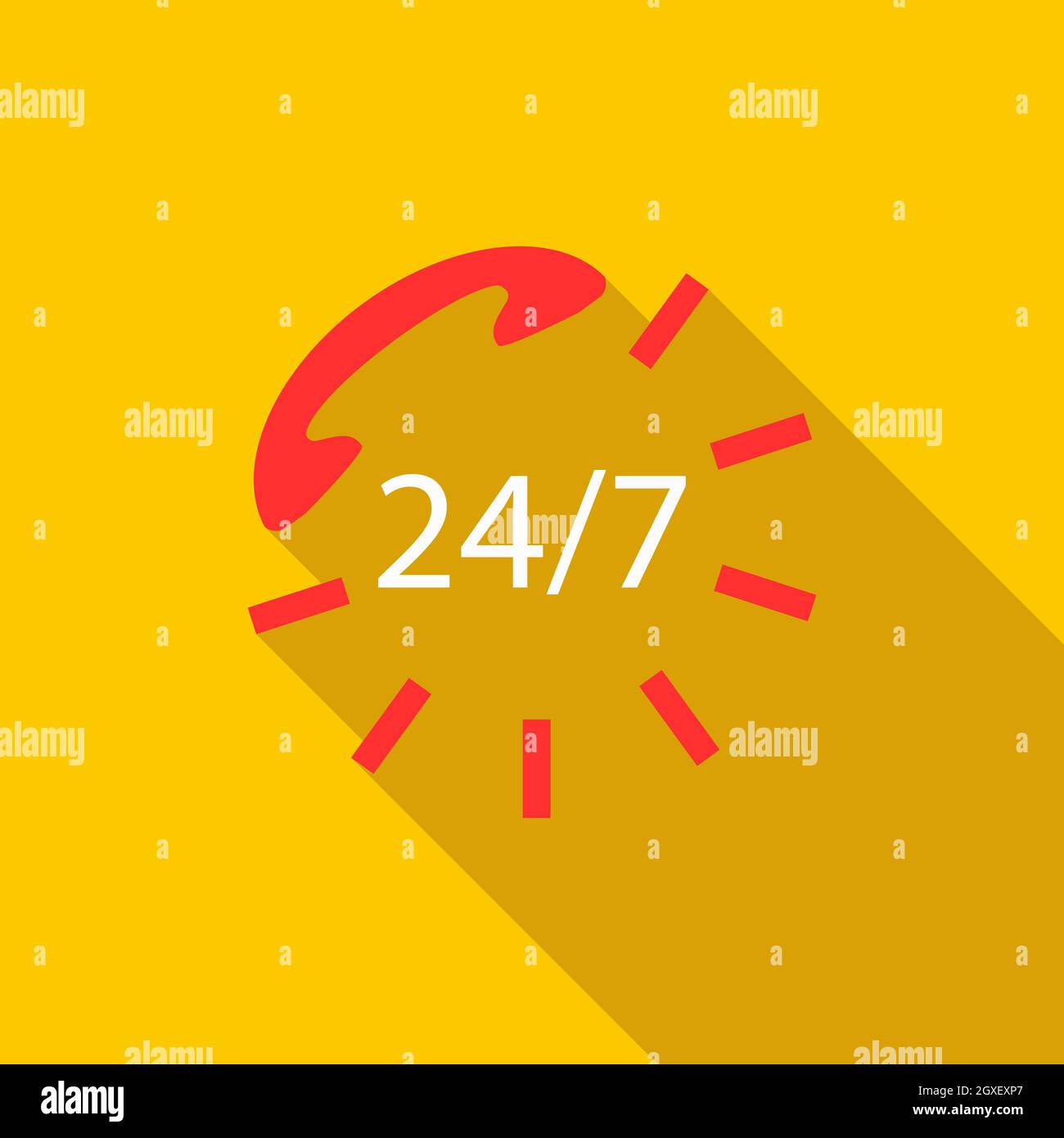24 hours service sign icon in flat style on a yellow background Stock ...