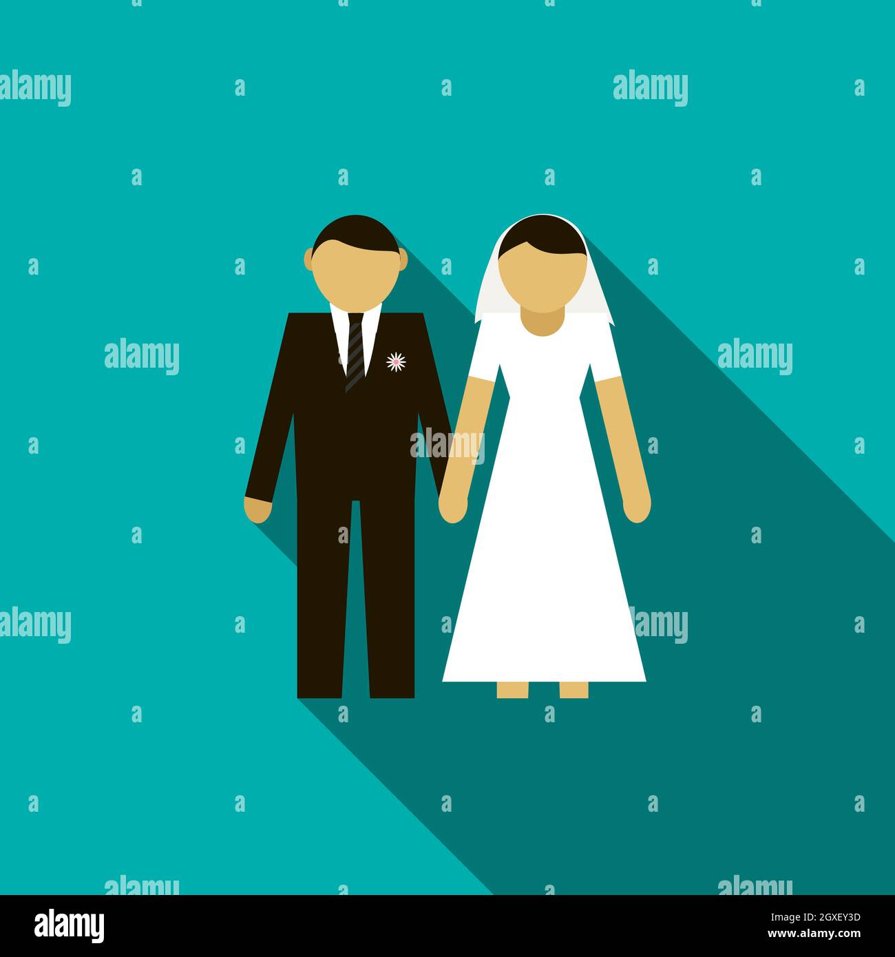 Bride and groom icon in flat style with long shadow. Wedding and ...