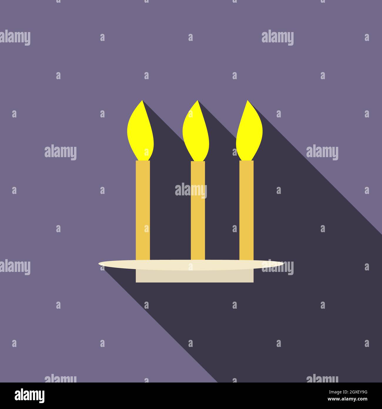 Three candles icon in flat style on a violet background Stock Photo - Alamy