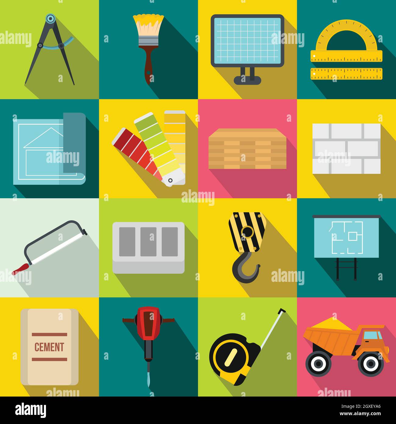 Construction icons set in flat style for any design Stock Photo - Alamy