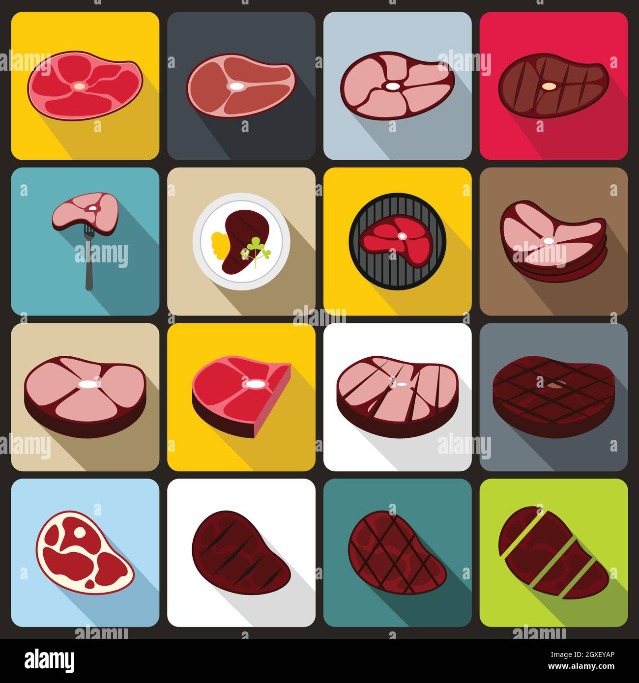 Steak icons set in flat style for any design Stock Photo - Alamy