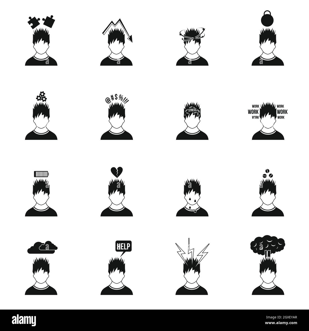 Stress icons in flat simple for any design. Stress on work set signs ...