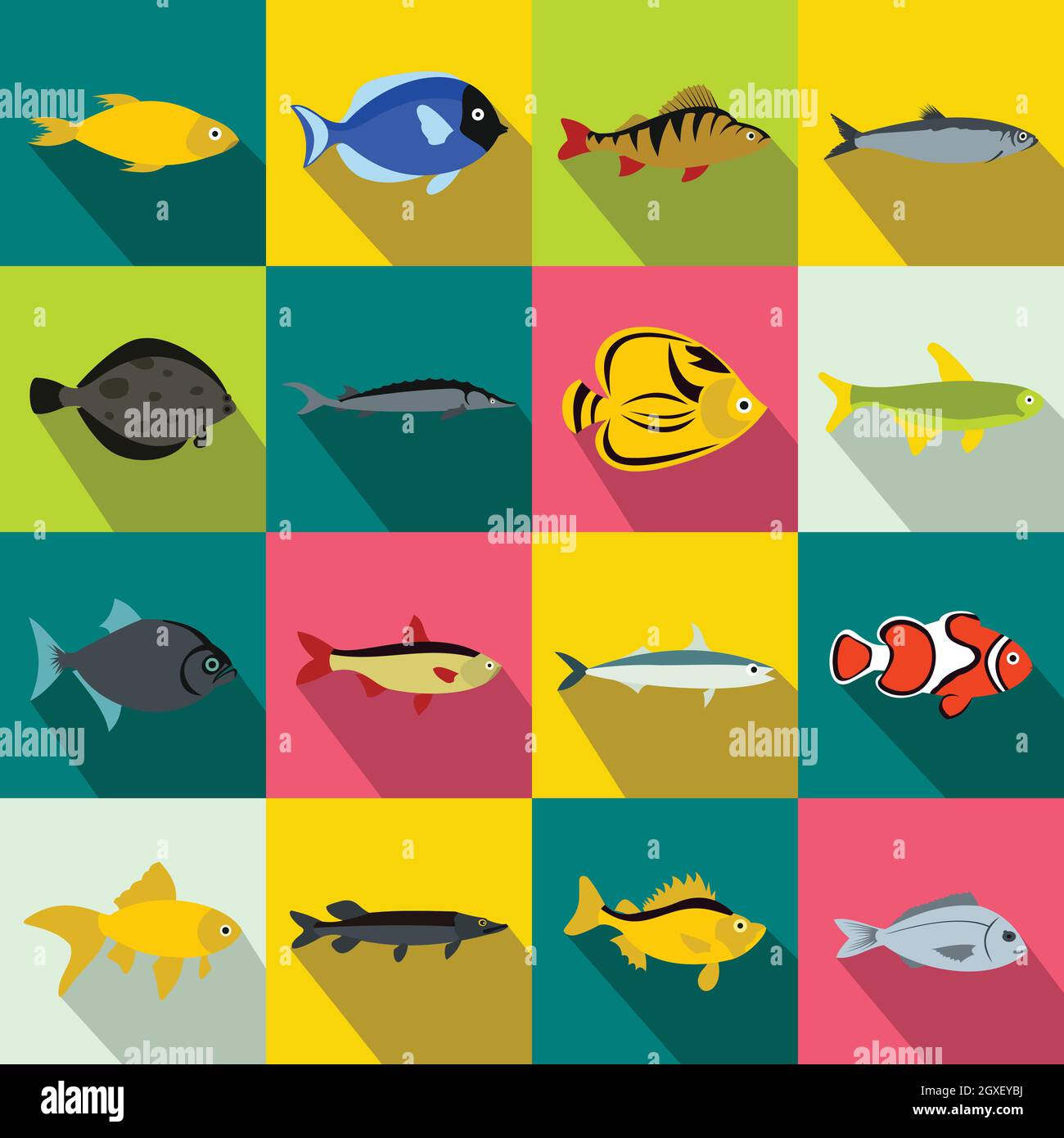 Fish icons set in flat style for any design Stock Photo - Alamy