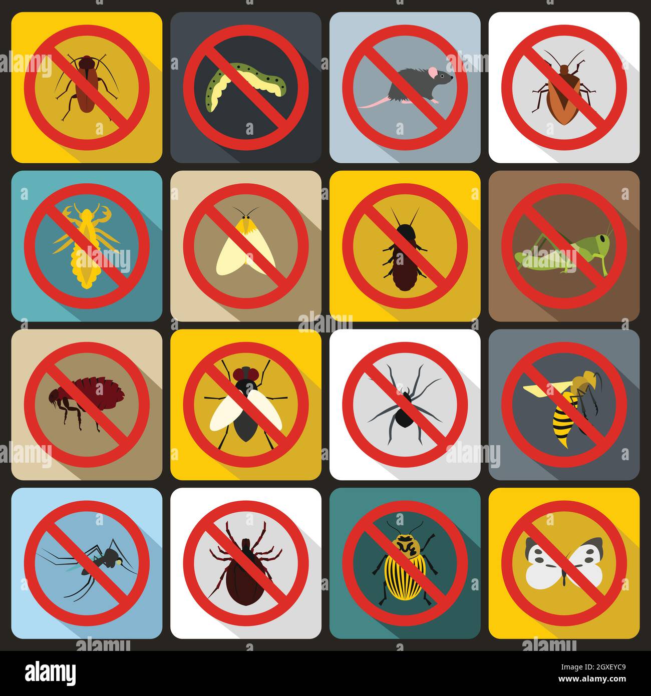 No insect sign icons set in flat style for any design Stock Photo - Alamy