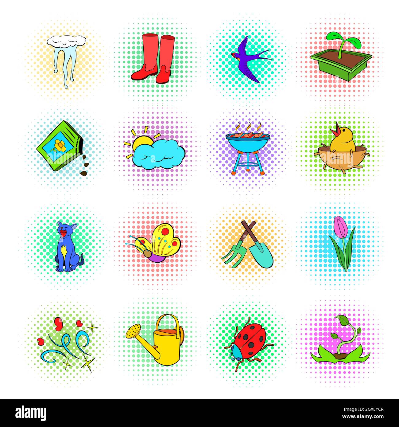Spring icons set in pop-art style on a white background Stock Photo - Alamy