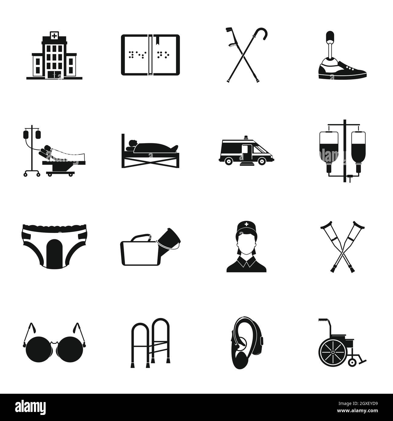 Disabled people care set in simple style for any design Stock Photo - Alamy