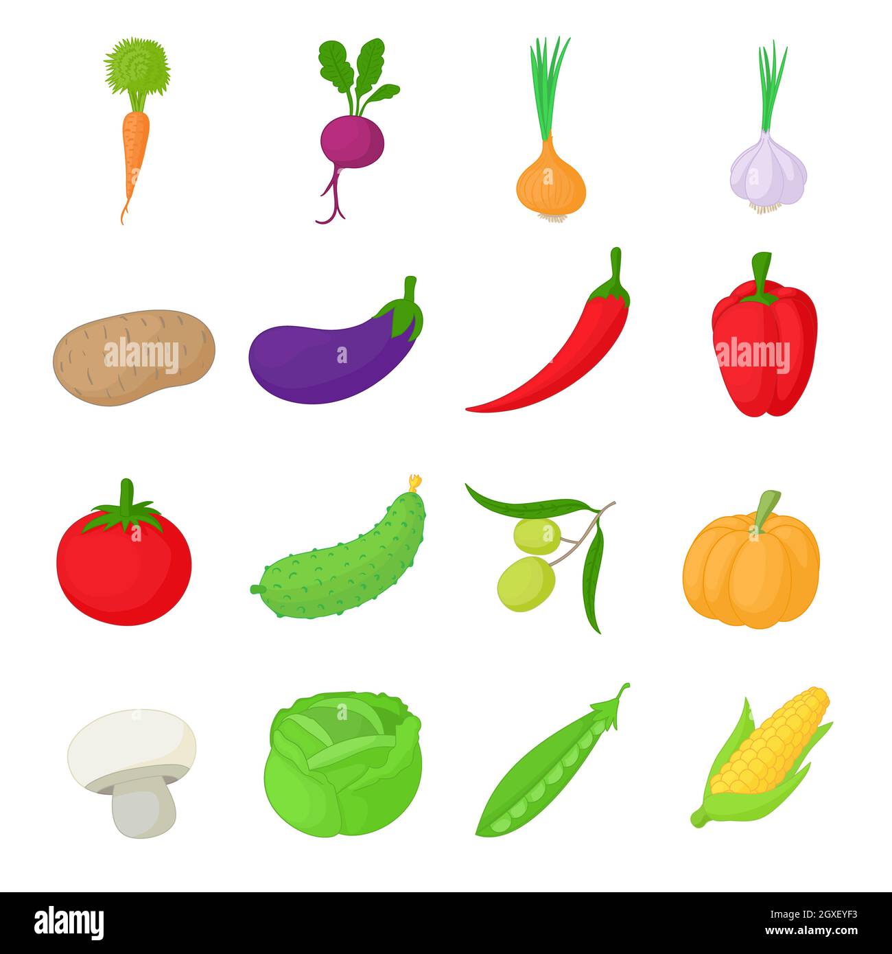 Vegetables icons set in cartoon style isolated on white background ...