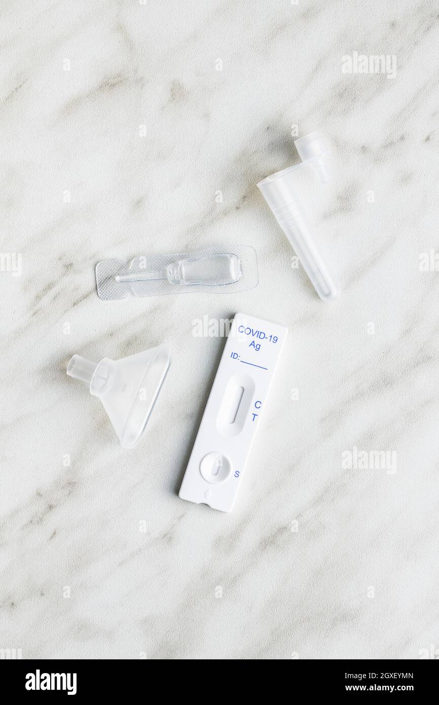 Covid-19 rapid antigen test. Rapid antibodies test kit. Top view Stock ...