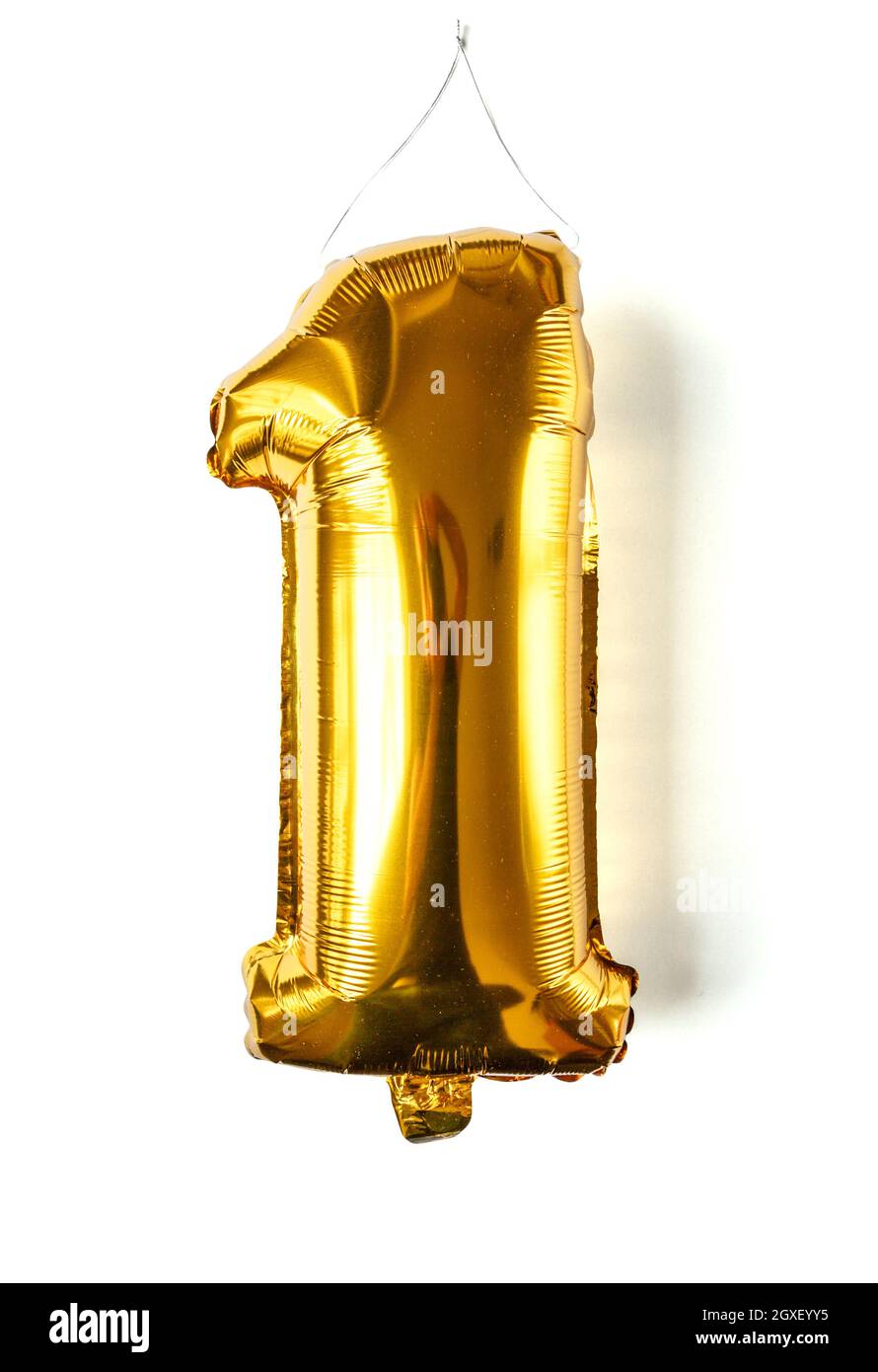 Gold foil Balloon number one isolated on white background Stock Photo ...