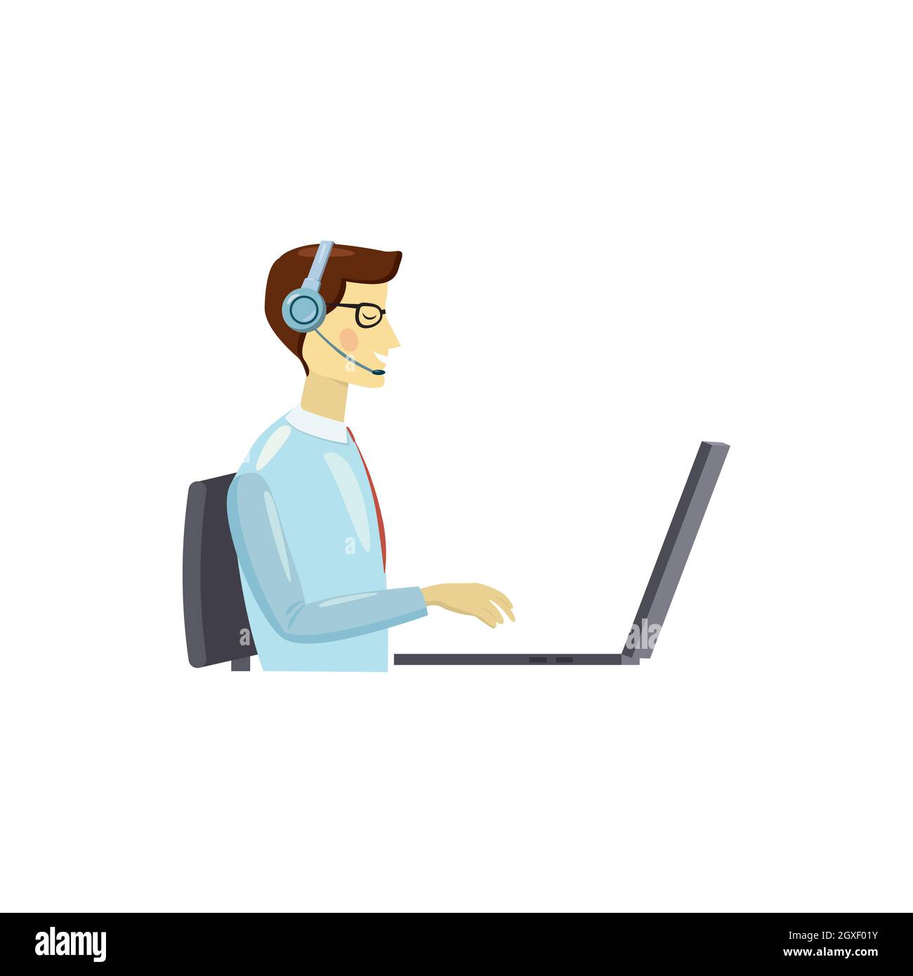 Operator in a headset with laptop icon in cartoon style on a white ...