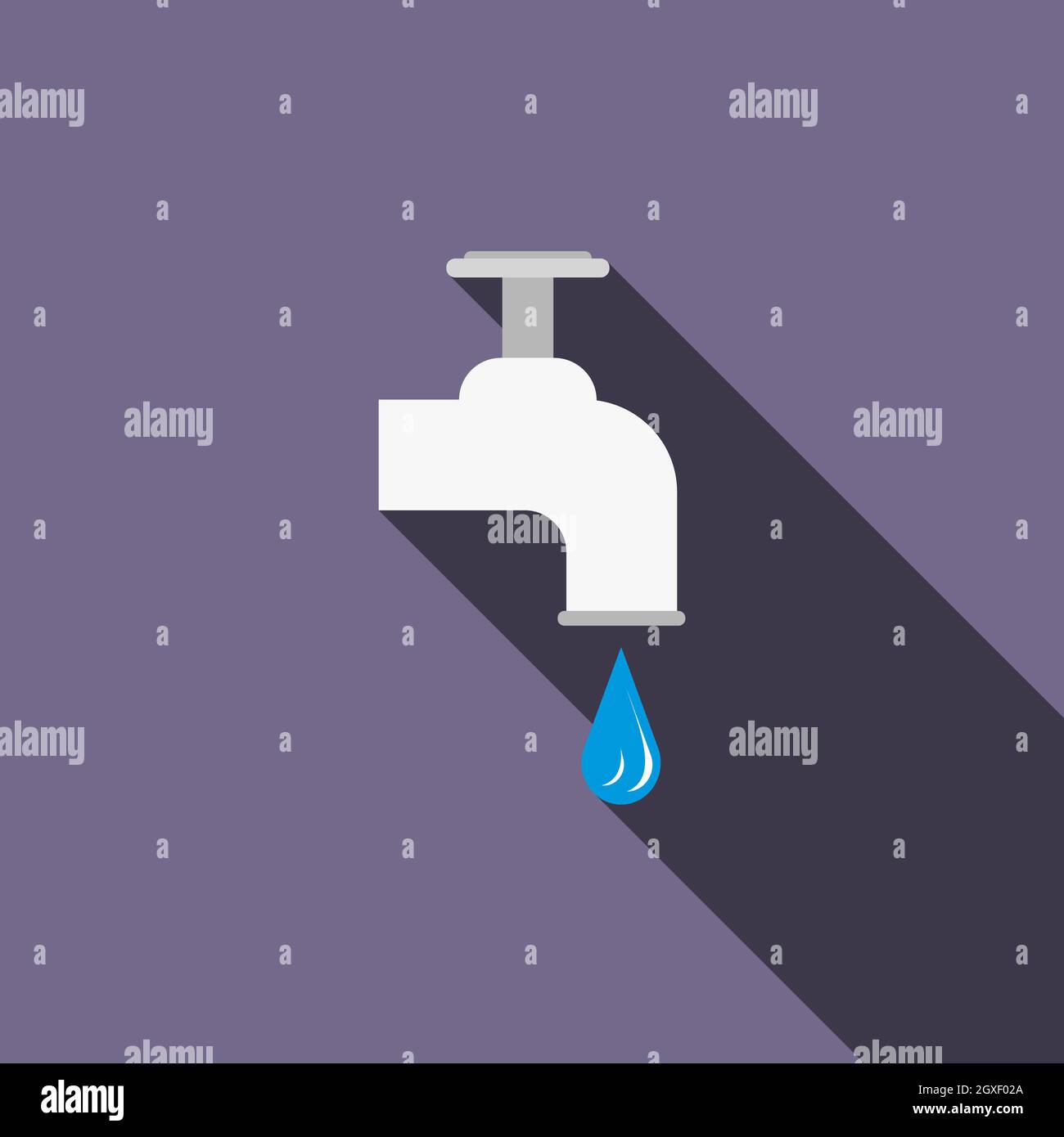 Dripping tap with drop icon in flat style on a violet background Stock ...