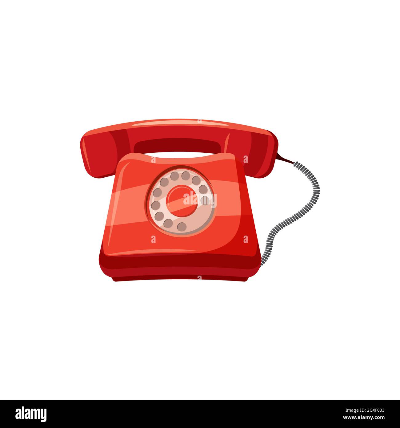 Red retro phone icon in cartoon style on a white background Stock Photo ...