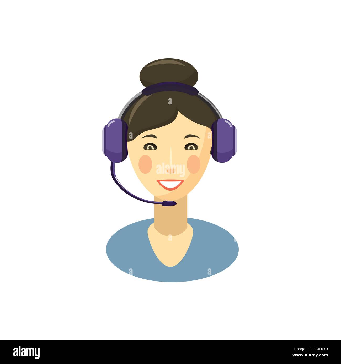 Call center smiling operator with headset icon in cartoon style on a ...