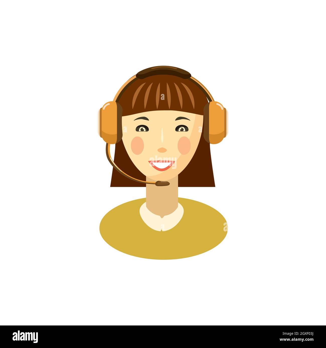 Female customer support operator with headset icon in cartoon style on ...