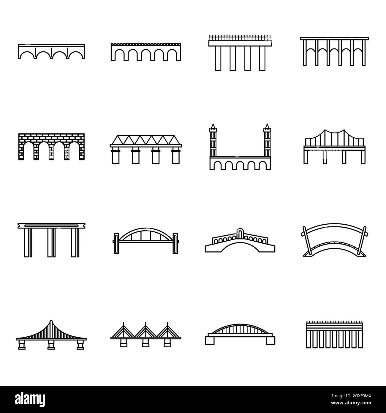 Bridge set icons in thin line style for any design Stock Photo - Alamy