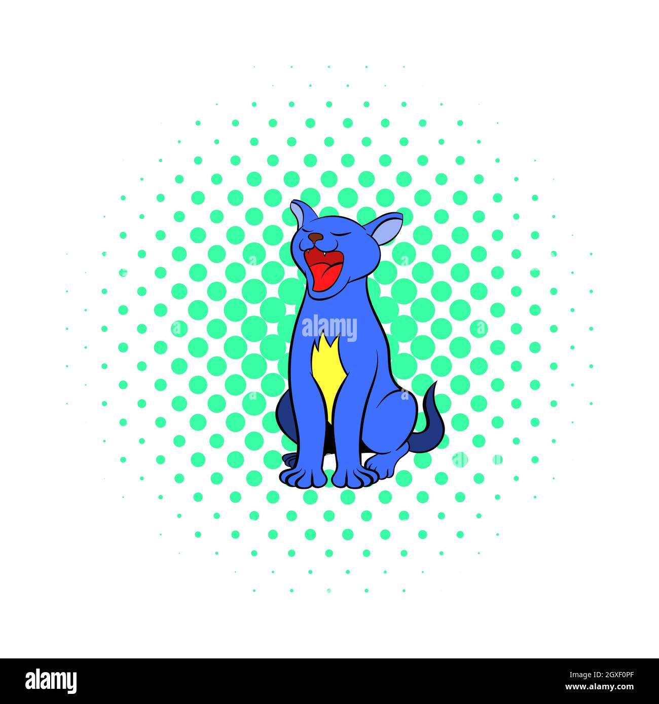 Blue cat icon in comics style on dotted background. Animals symbol ...